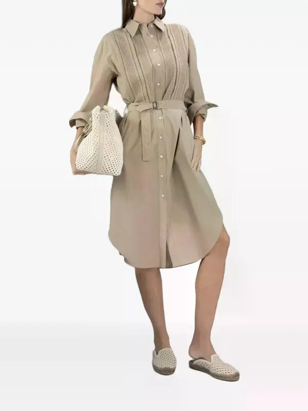 Brunello Cucinelli Belted Broderie Anglaise Midi Shirt Dress - Neutrals