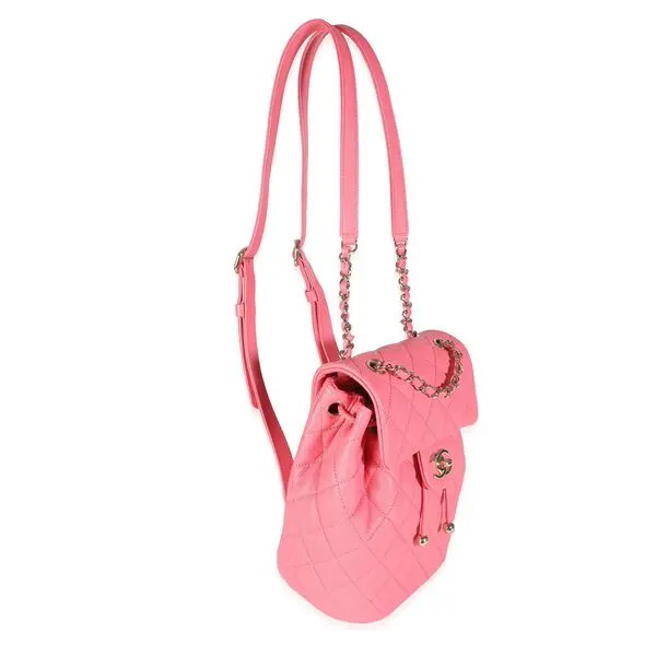 Chanel Quilted Caviar Drawstring Backpack Handbag - Pink