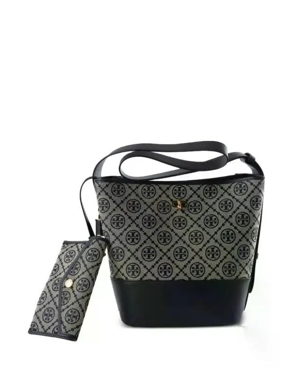 Tory Burch T Monogram Leather-trimmed Bucket Bag - Neutrals