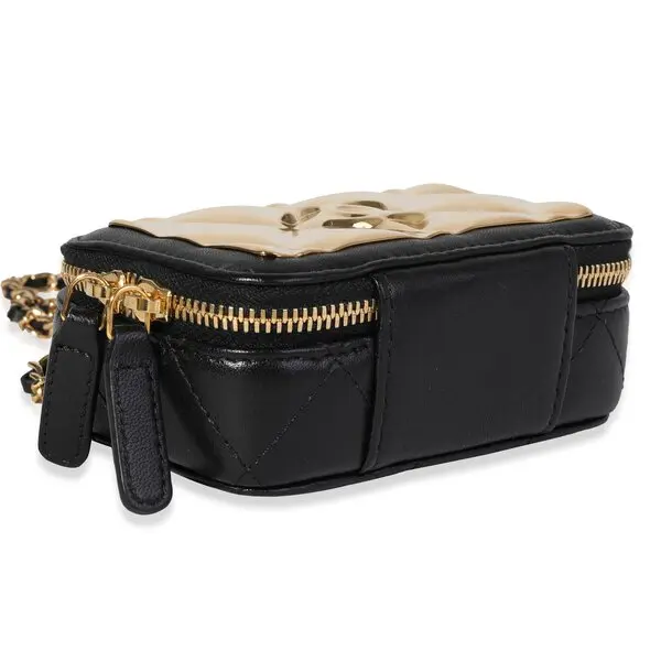 Chanel Gold Quilted Metal & Lambskin Vanity Bag