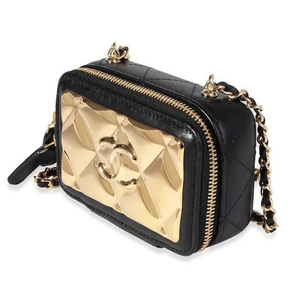 Chanel Gold Quilted Metal & Lambskin Vanity Bag