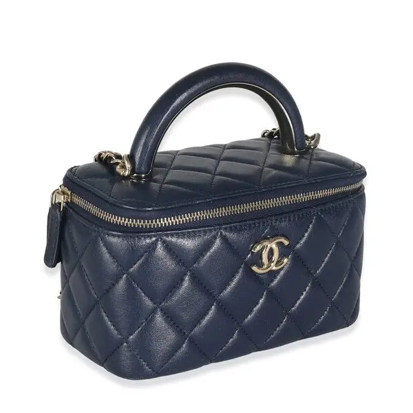 Chanel Navy Quilted Lambskin Top Handle Vanity Case