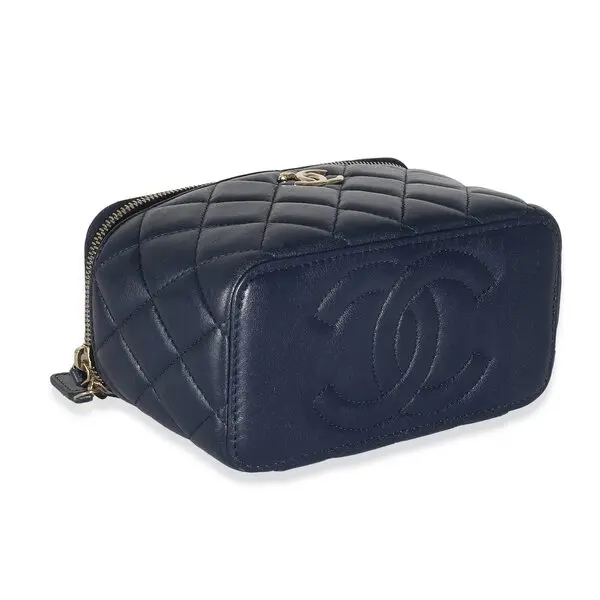Chanel Navy Quilted Lambskin Top Handle Vanity Case