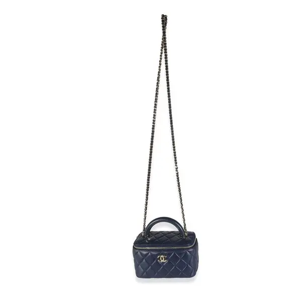 Chanel Navy Quilted Lambskin Top Handle Vanity Case
