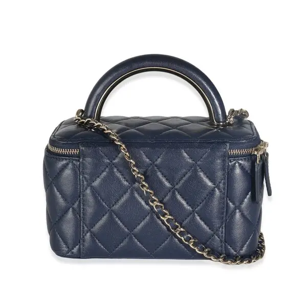 Chanel Navy Quilted Lambskin Top Handle Vanity Case