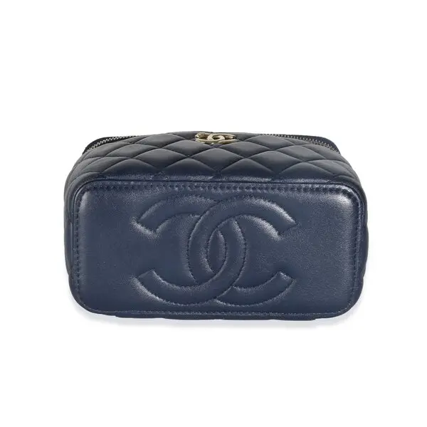 Chanel Navy Quilted Lambskin Top Handle Vanity Case - Blue