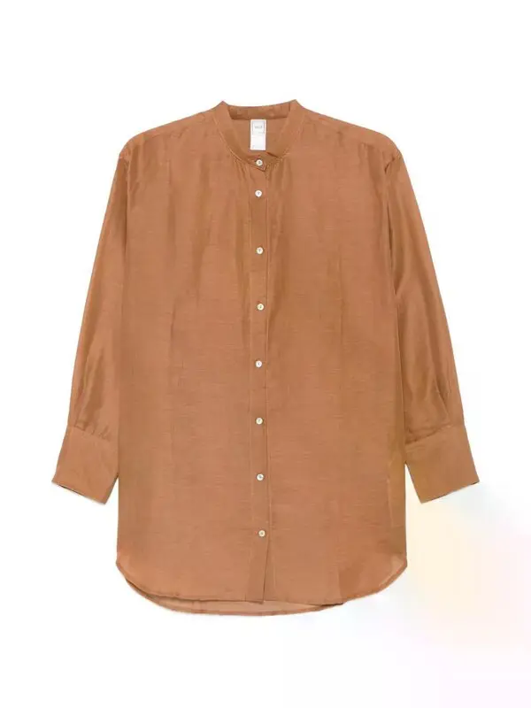 120% Lino Band-collar Shirt - Brown