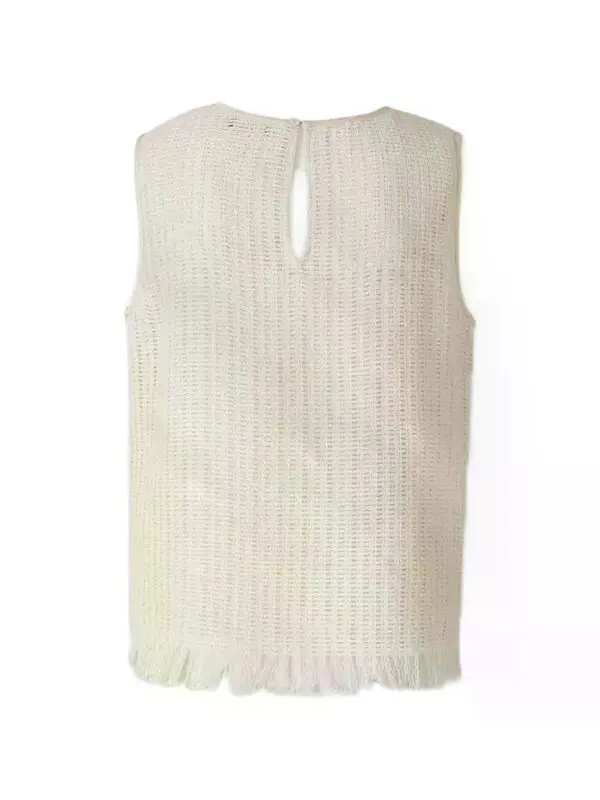 Peserico Cream White Knit Fringe Trim Sleeveless Top