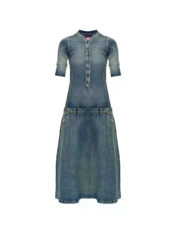 DIESEL® Ribbed-knit Panelled Midi Dress - Blue