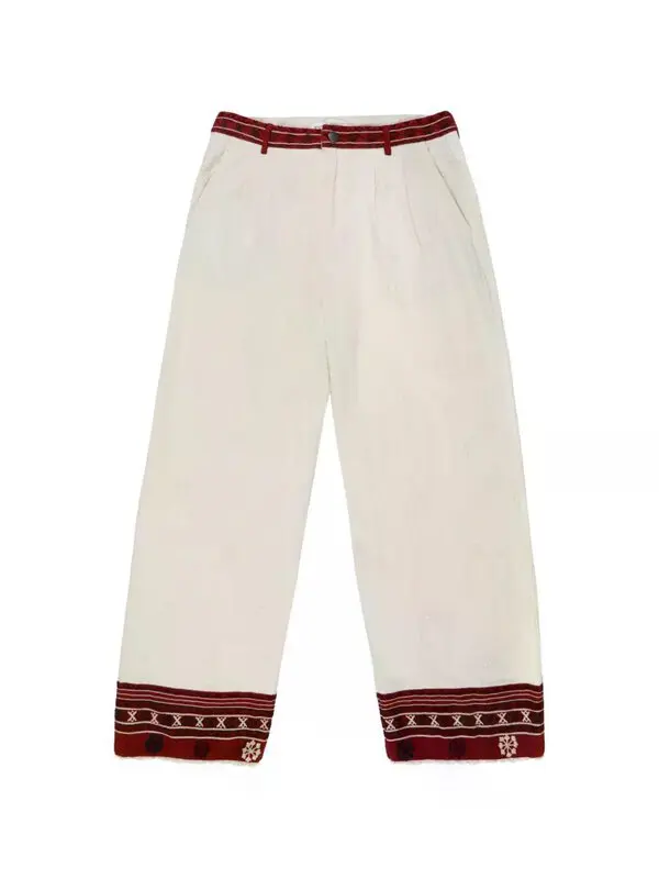 MAISON HOTEL Gilberto Embroidered Wide-leg Trousers - Neutrals