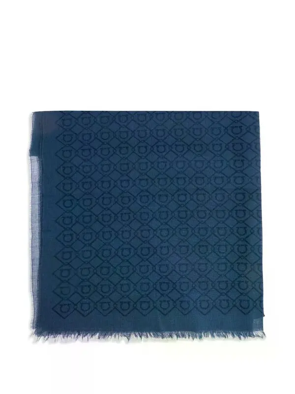 FERRAGAMO Gancini-print Frayed Scarf - Blue
