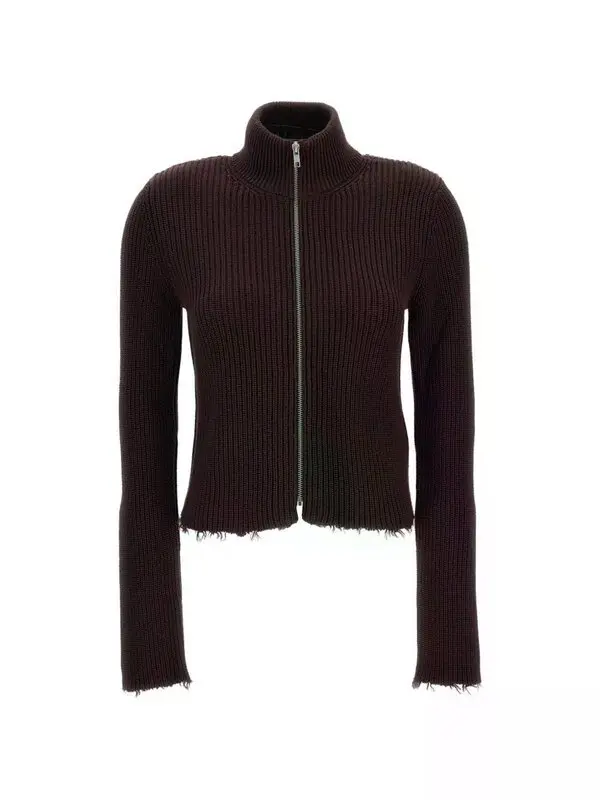 MAISON MARGIELA Frayed-hem Zip-fastening Cardigan - Red