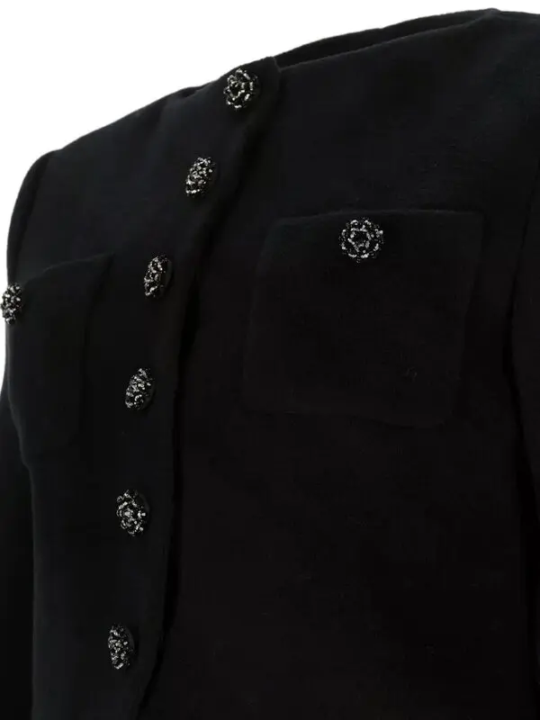 SELF-PORTRAIT Lace-trimmed Cropped Jacket - Black