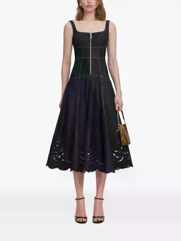 SELF-PORTRAIT Broderie Anglaise Midi Dress - Blue