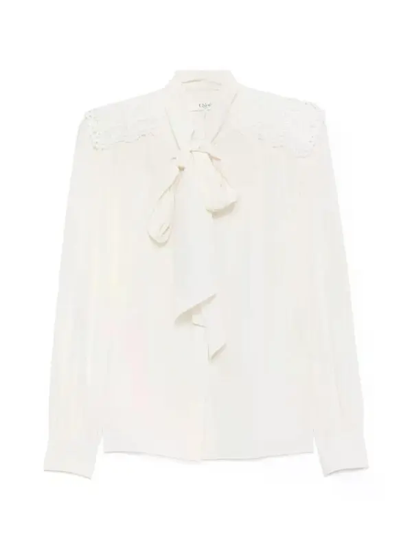 Chloé Lace-panelled Pussy-bow Blouse - Neutrals