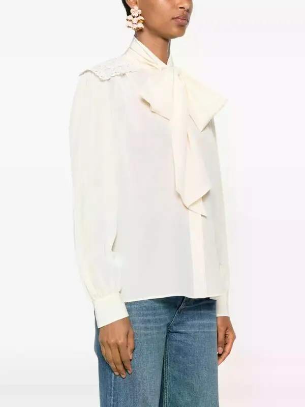 Chloé Lace-panelled Pussy-bow Blouse
