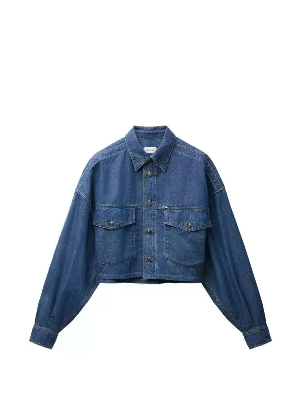 Versace Cropped Chambray Shirt With Medusa Buttons - Blue