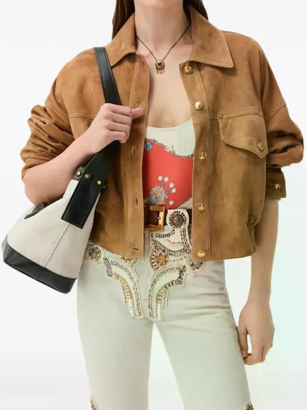 Versace Small Pivot Canvas Bucket Bag