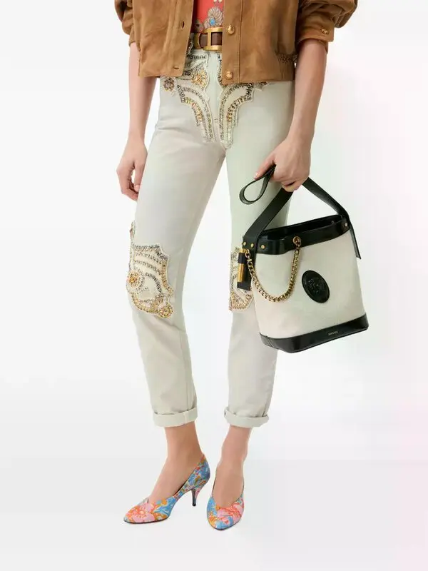 Versace Small Pivot Canvas Bucket Bag