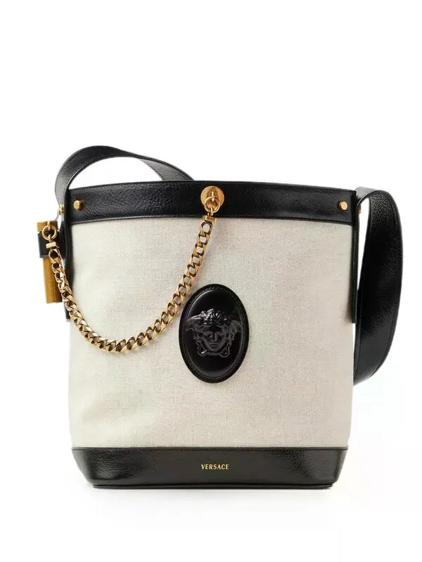 Versace Pivot Small Canvas Bucket Bag