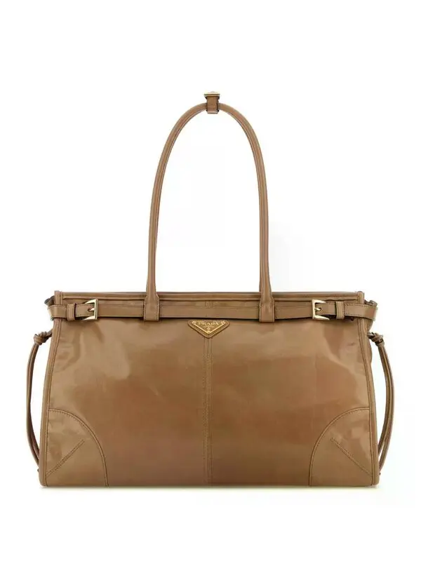 Prada Enamel Triangle-logo Tote Bag - Neutrals