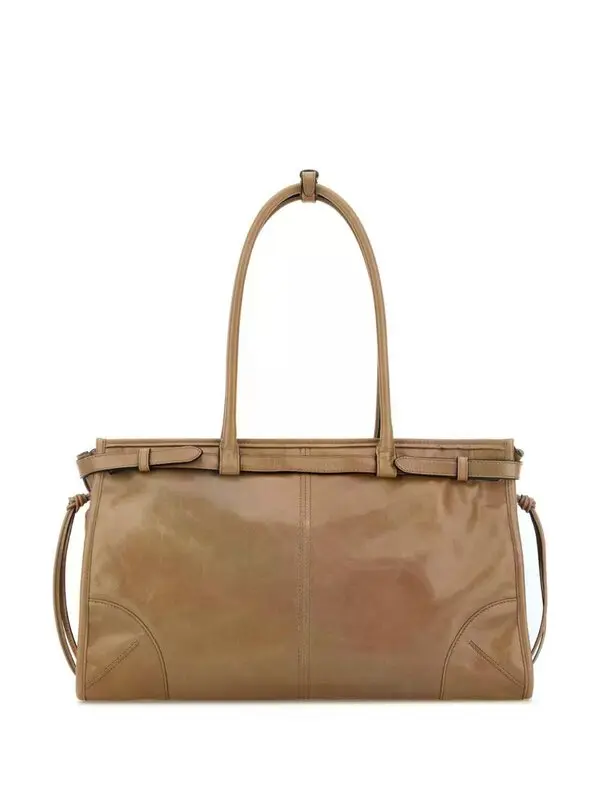Prada Enamel Triangle-logo Tote Bag - Neutrals