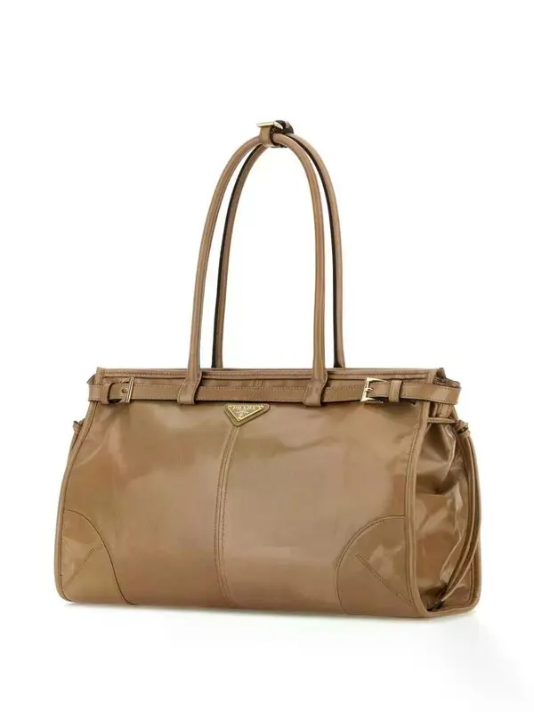 Prada Enamel Triangle-logo Tote Bag - Neutrals