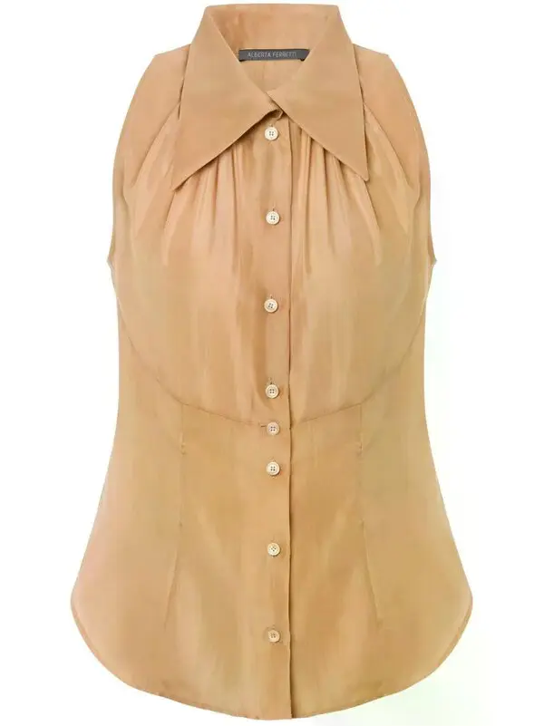 Alberta Ferretti Sleeveless Silk Gathered Shirt