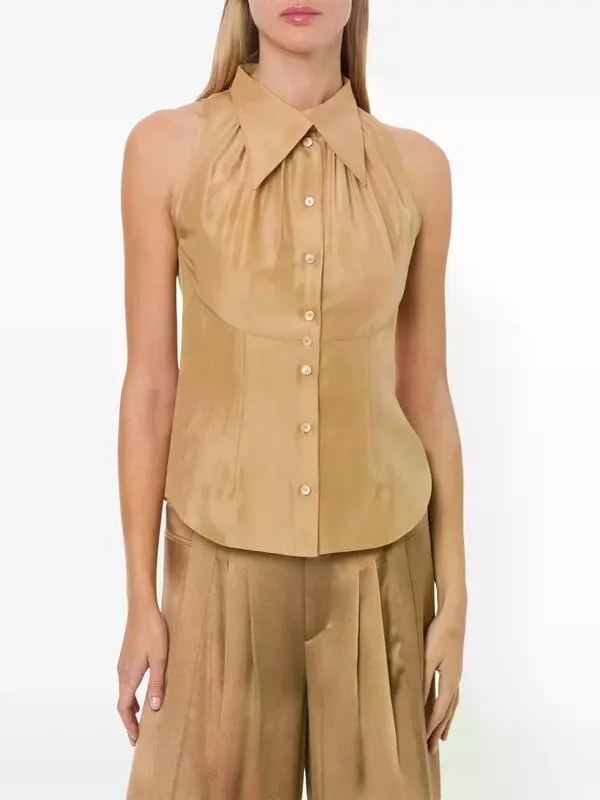 Alberta Ferretti Sleeveless Silk Gathered Shirt