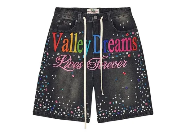 VALE FOREVER Embellished Denim Shorts - Black
