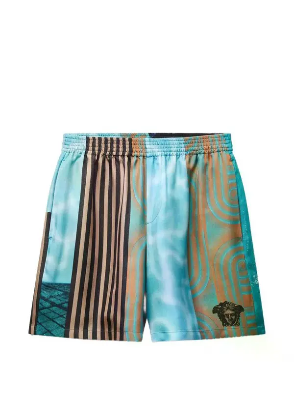 Versace Printed Silk Twill Shorts - Blue