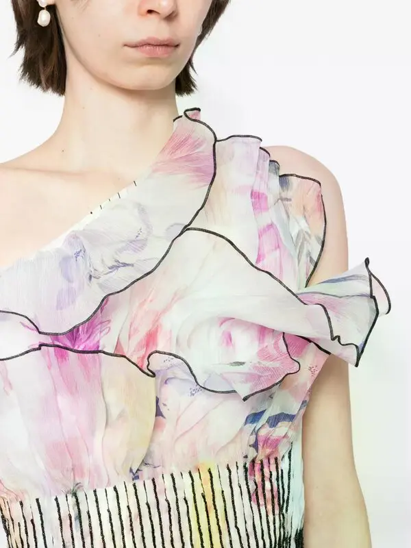 Aje Leigh One-shoulder Ruffled Floral Blouse