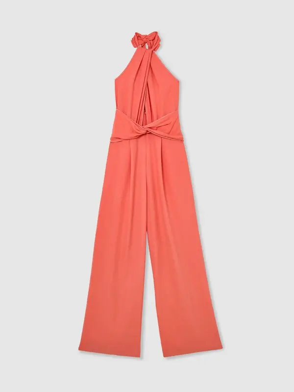 REISS Akia Twist-front Halterneck Wide-leg Jumpsuit