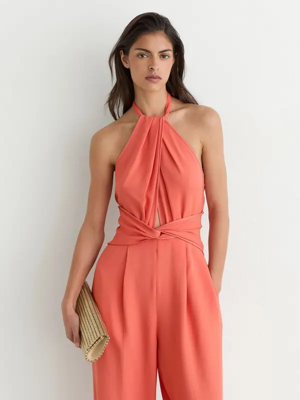 REISS Akia Twist-front Halterneck Wide-leg Jumpsuit