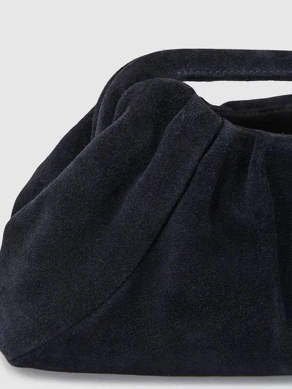 REISS June Suede Cut-out Handle Pouch Clutch Bag
