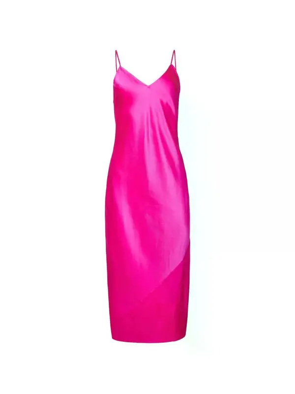 FLEUR DU MAL Satin V-neck Slip Midi Dress - Pink