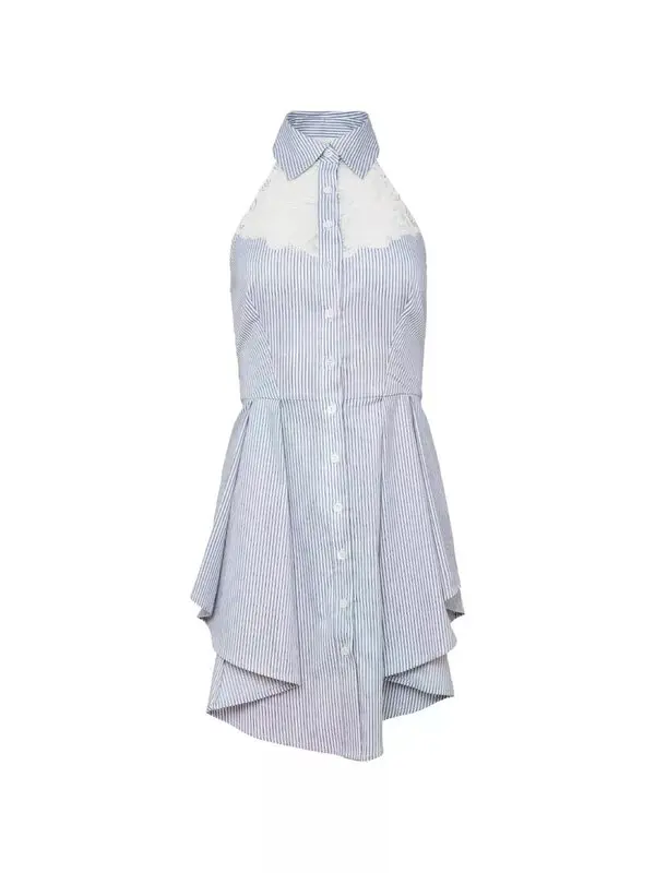 FLEUR DU MAL Halterneck Mini Dress With Lace Cutouts - Blue