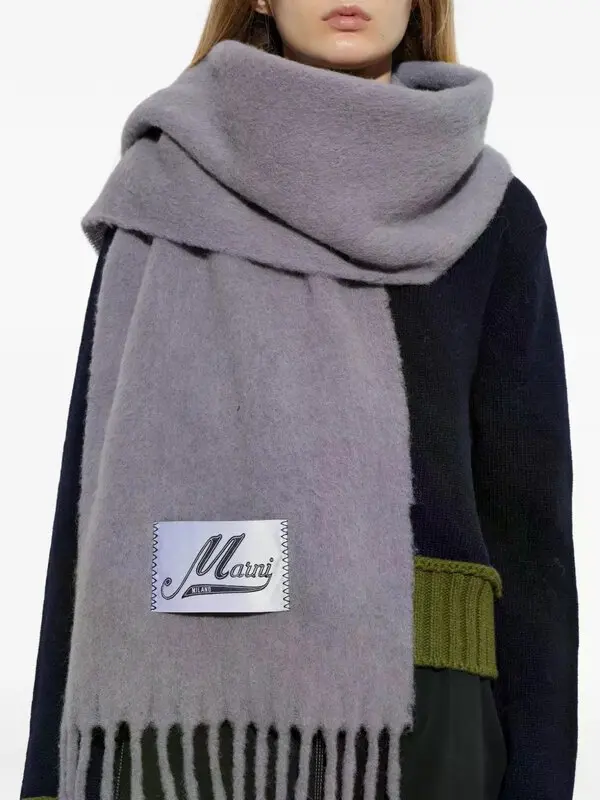 Marni Fringed Logo-patch Scarf