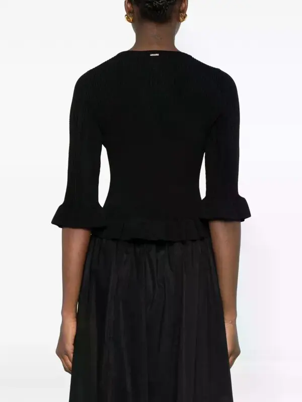 TWINSET Ribbed Knit Cardigan With Ruffled Trim