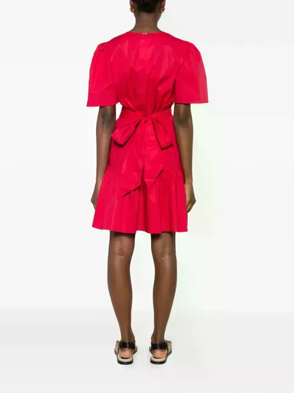 TWINSET Belted Mini Dress With V-neck And Puff Sleeves