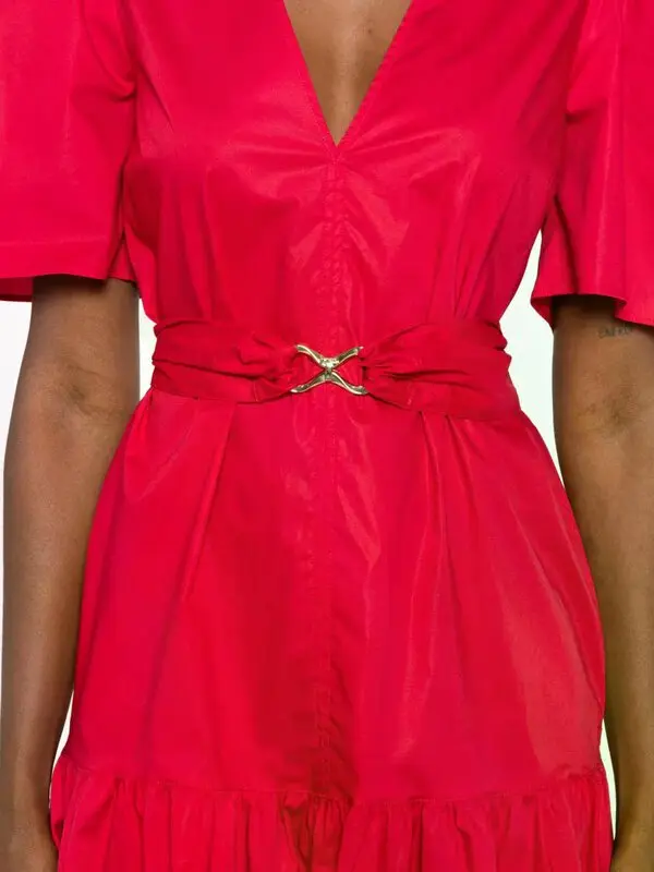TWINSET Belted Mini Dress With V-neck And Puff Sleeves