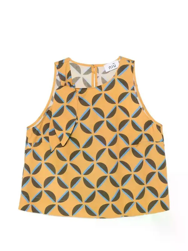 NIU Geometric Print Bow Detail Top - Yellow