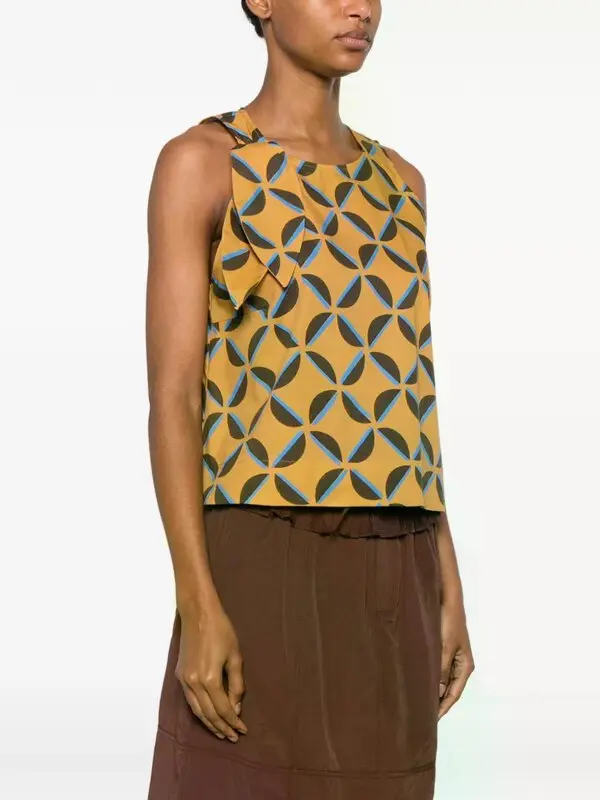 NIU Geometric Print Bow Detail Top
