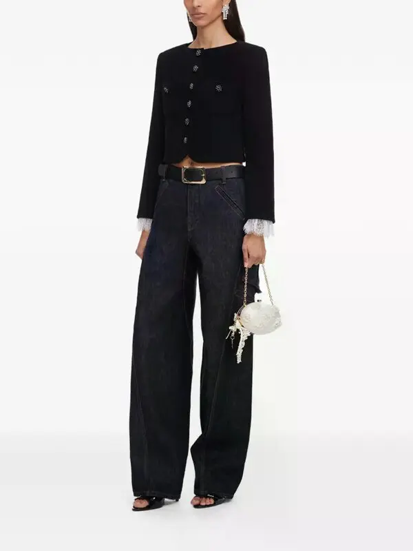 SELF-PORTRAIT Lace-trimmed Cropped Jacket
