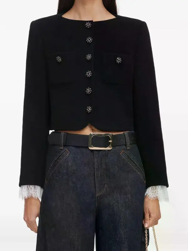 SELF-PORTRAIT Lace-trimmed Cropped Jacket