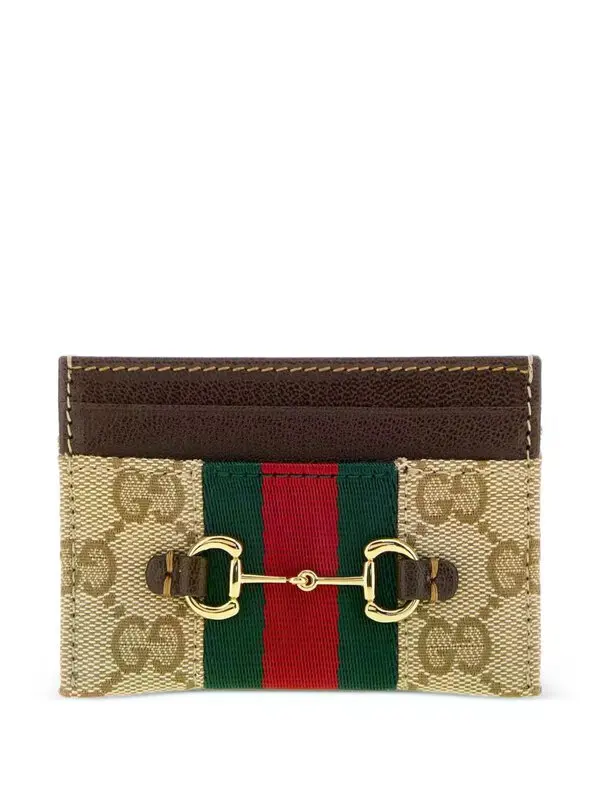 Gucci Horsebit Web-stripe Card Holder - Neutrals