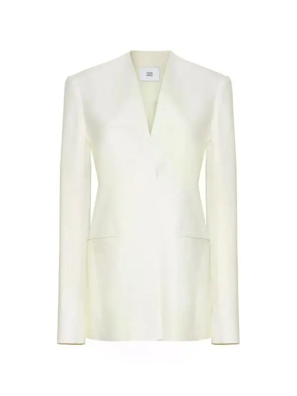 Adam Lippes Ivory Collarless V-neck Jacket