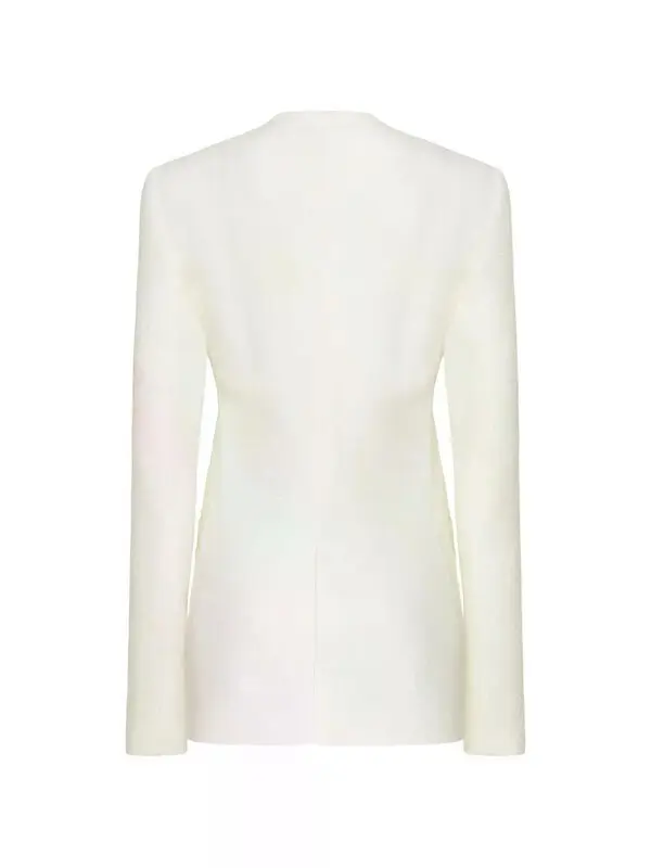 Adam Lippes Ivory Collarless V-neck Jacket