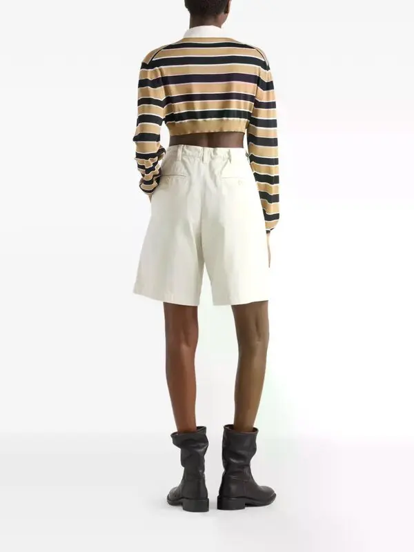 Prada Cropped Striped Silk Polo Shirt - Neutrals