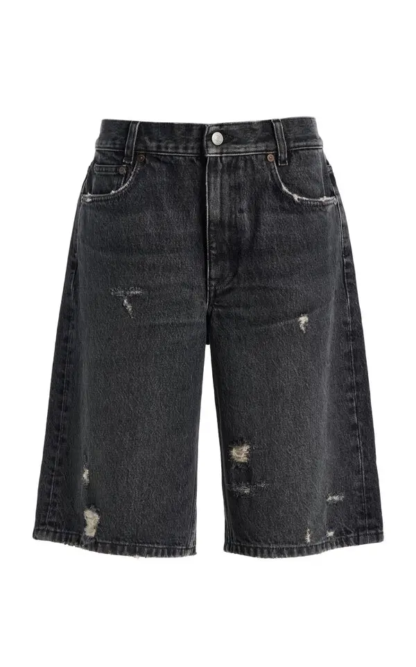 HOUSE OF DAGMAR High-rise Distressed Denim Shorts - Black